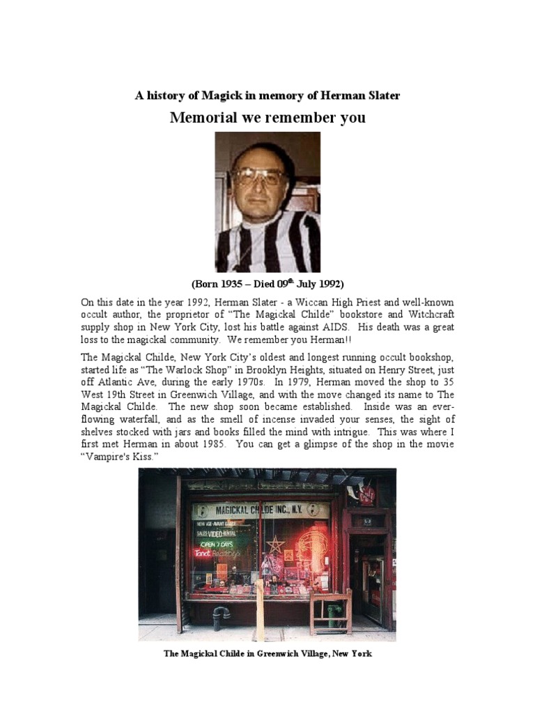 Herman Slater - Memorial - by Goddess Rosemary Sahjaza | PDF ...
