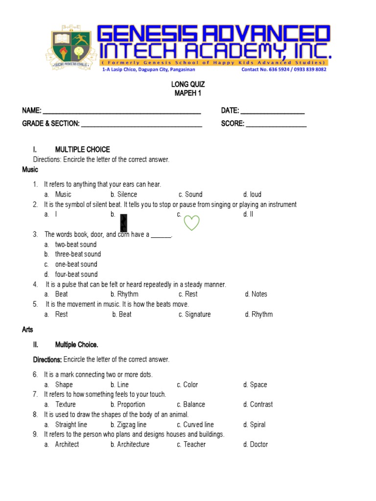 Mapeh 1 | PDF | Sound | Rhythm