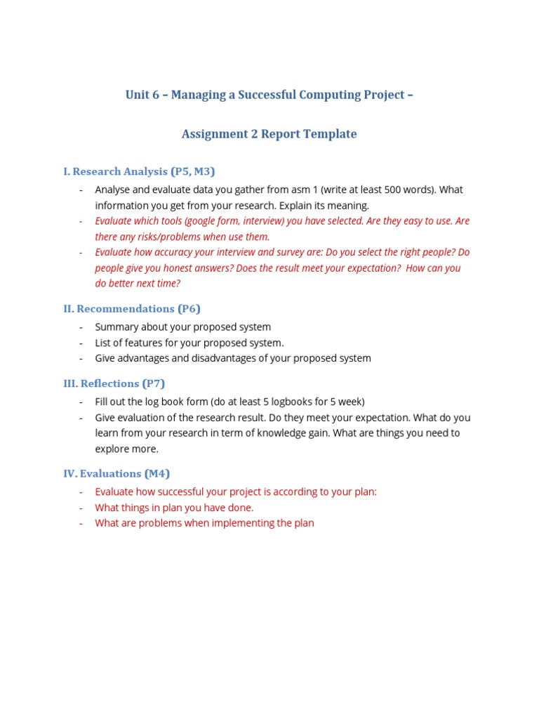 Unit 6 - Managing A Successful Computing Project - : I. Research ...