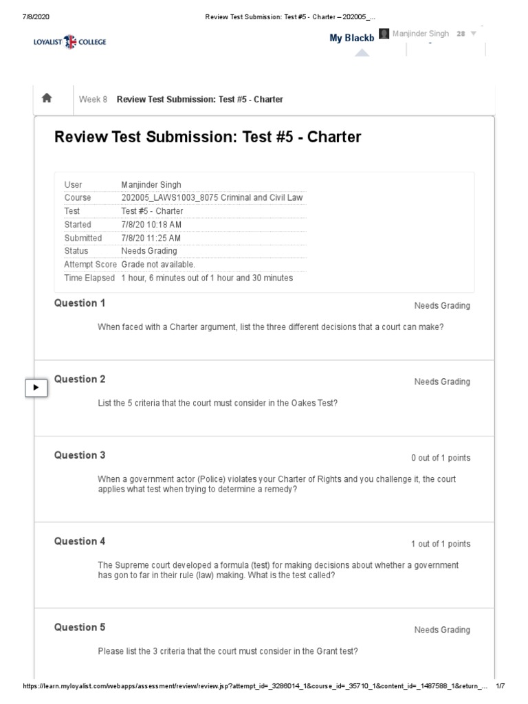 Review Test Submission - Test #5 - Charter - 202005 - .. | PDF | Arrest ...