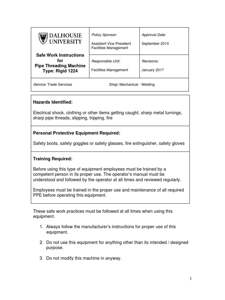 Safety Instruction For Using Threaded Machine | PDF | Personal ...