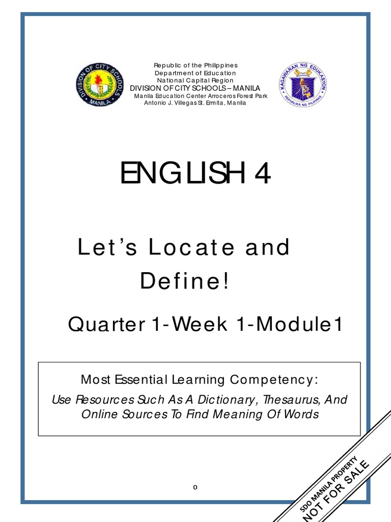 ENGLISH-4 Q1 Mod1 Using-Dictionary-Thesaurus PDF | PDF | Dictionary | Word