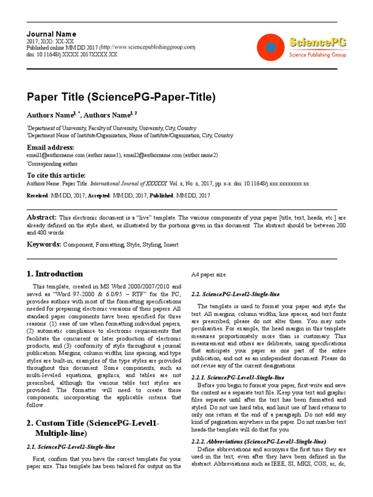 Paper Title (Sciencepg-Paper-Title) : Journal Name | PDF | Note ...