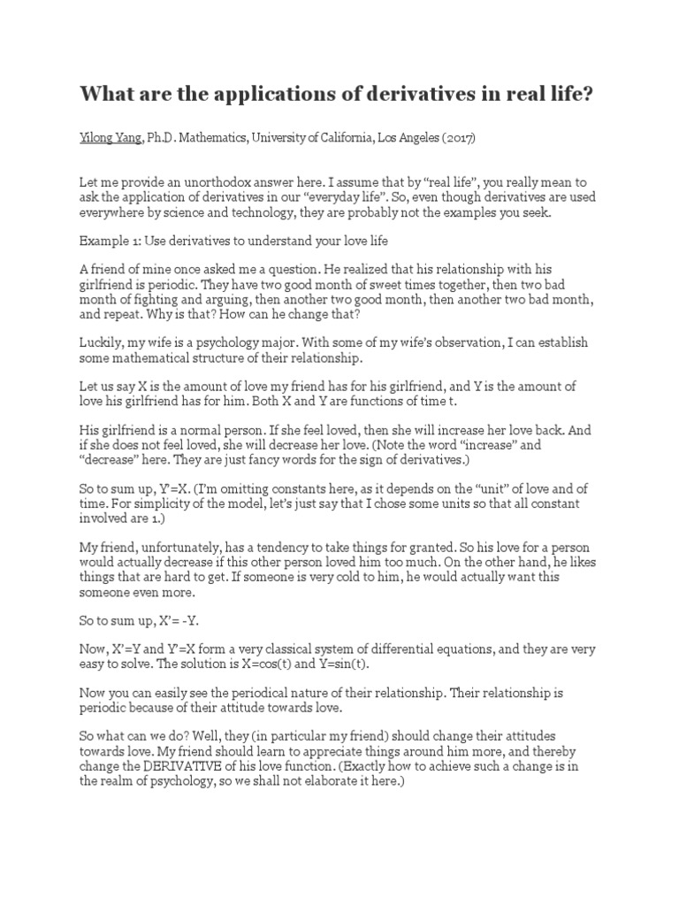 What Are The Applications of Derivatives in Real Life | PDF | Attitude ...