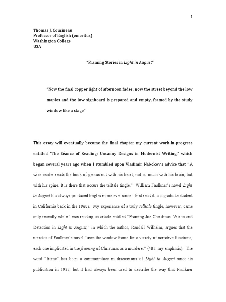 Framing and Race in Faulkner's Light in August | PDF