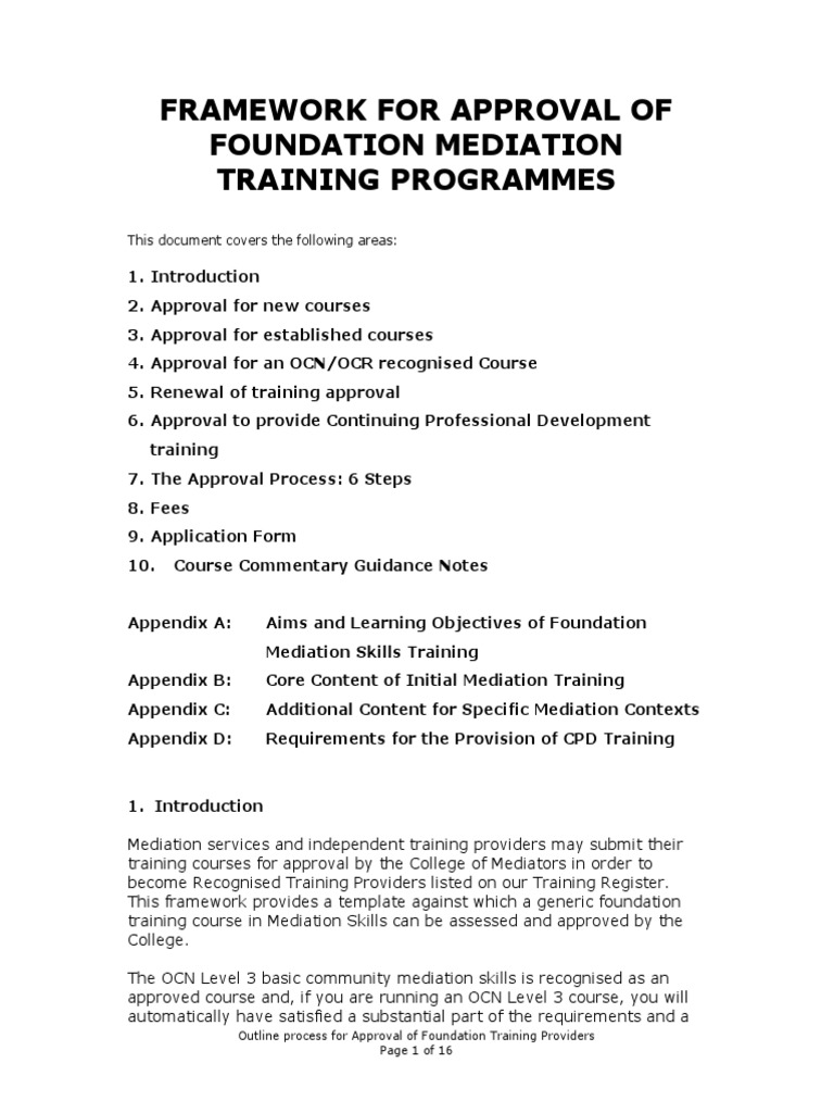FOUNDATION Training Approval Process 2017 | PDF | Mediation | Divorce