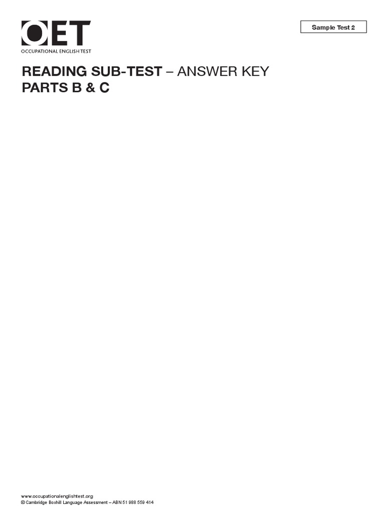 Reading Sample Test 2 Answer Key Part BC | PDF