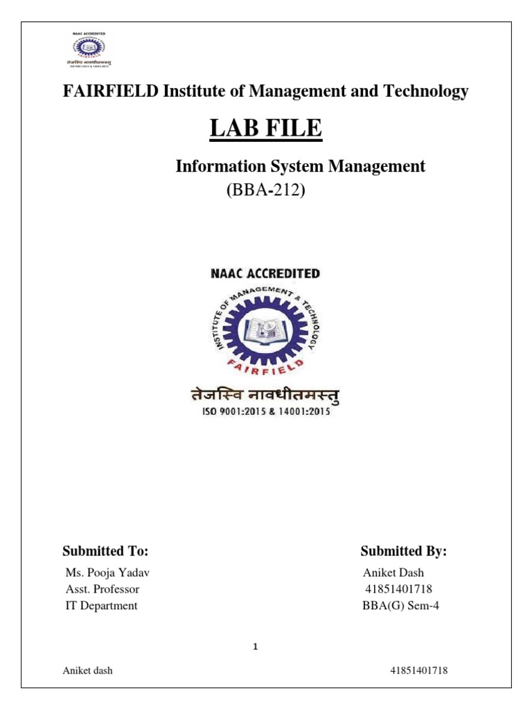 212 Ism Lab 1 PDF | PDF | Relational Database | Sql