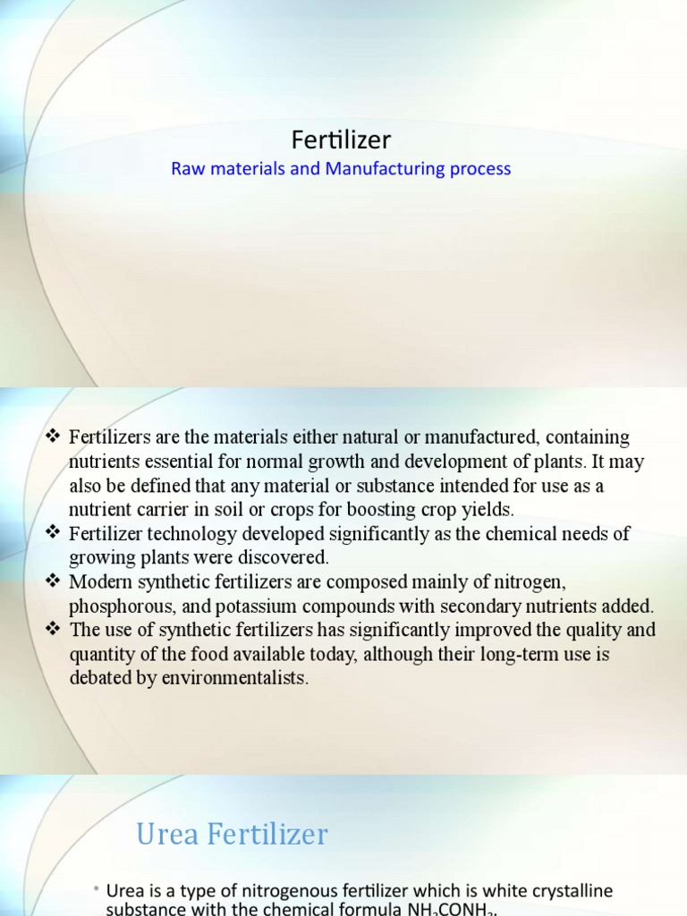 Fertilizer: Raw Materials and Manufacturing Process | PDF | Urea ...