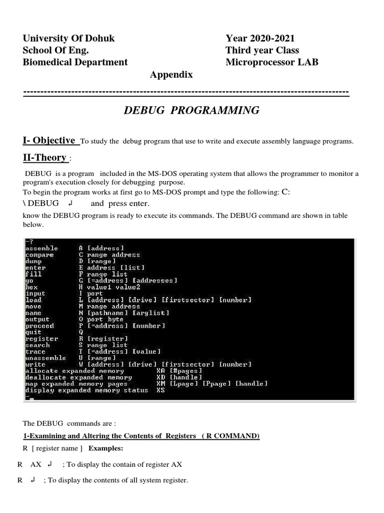 Debug Programming: Table (1) The Debug Command | PDF | Assembly ...