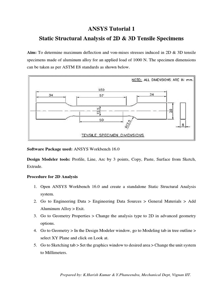 ANSYS Tutorial 1 Static Structural Analysis of 2D & 3D Tensile ...
