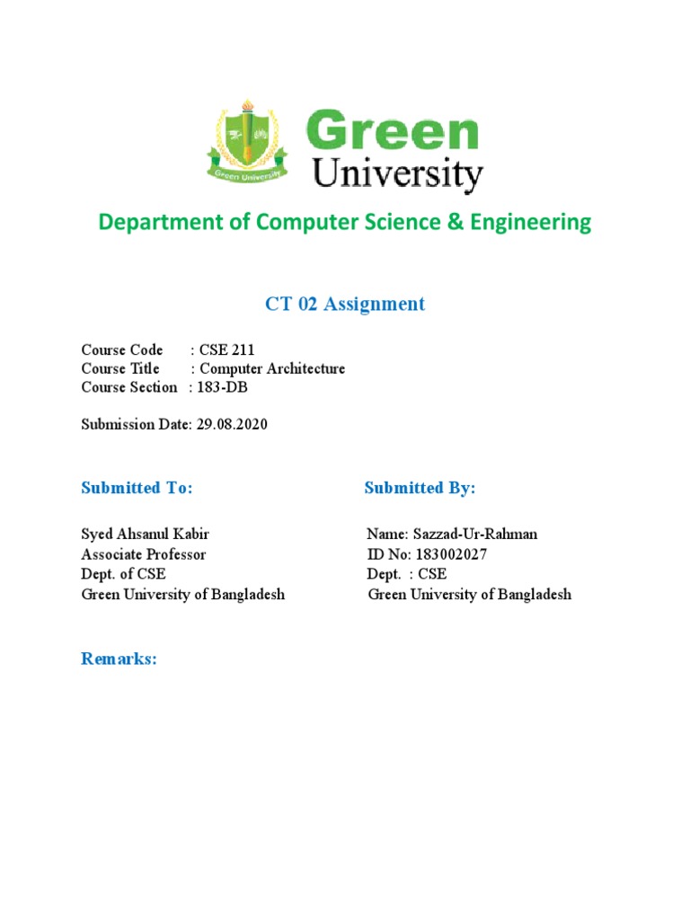 CSE 211 Computer Architecture Assignment | PDF