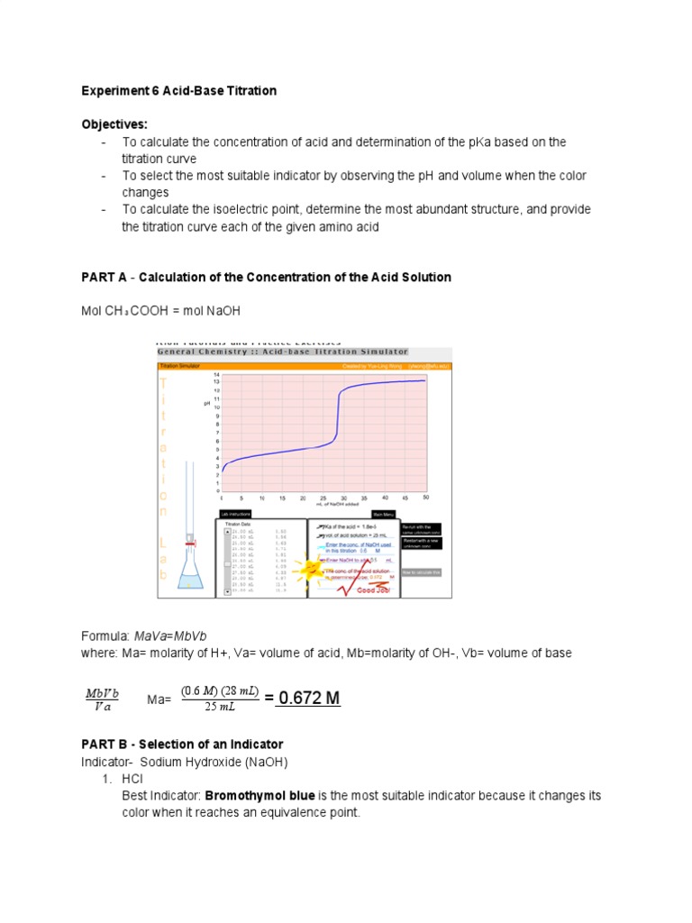 Experiment 6 Acid Base Titration | PDF | Titration | Chemistry