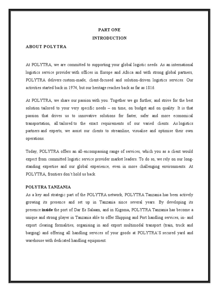 Part One About Polytra | PDF | Financial Transaction | Logistics