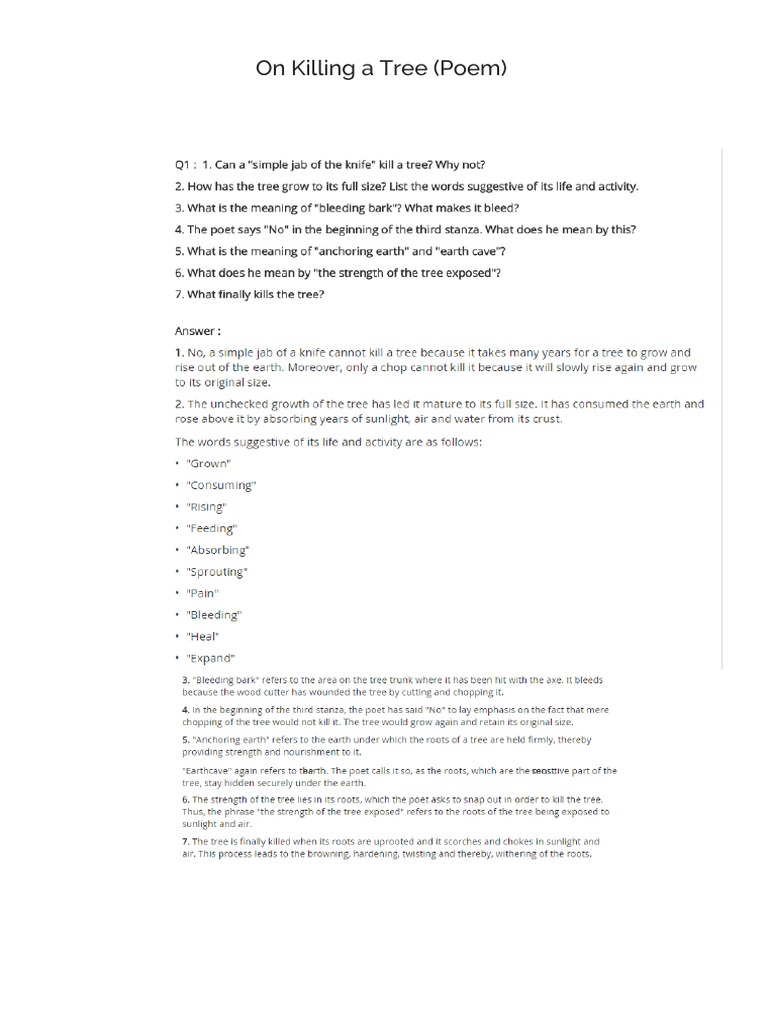 On Killing A Tree (Poem) | PDF