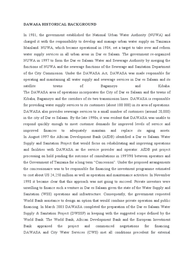 The Evolution and Expansion of the Dar es Salaam Water Supply and ...