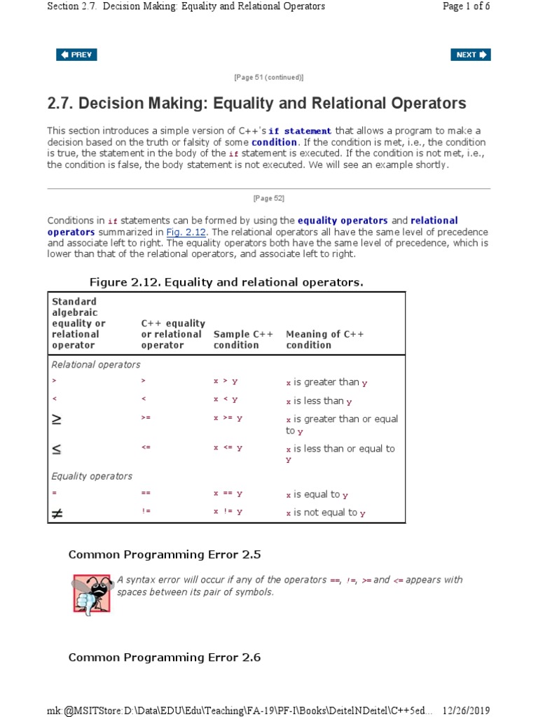 2.7. Decision Making: Equality and Relational Operators: If Statement ...
