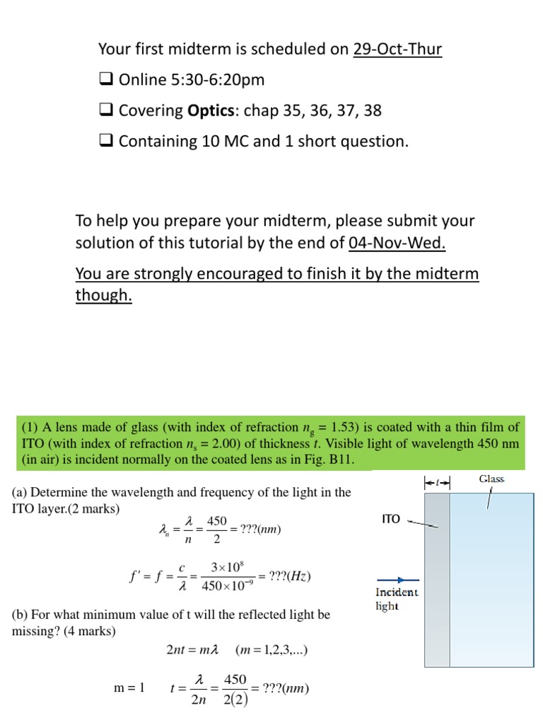 Tutorial Optics Class | PDF | Angular Resolution | Wavelength