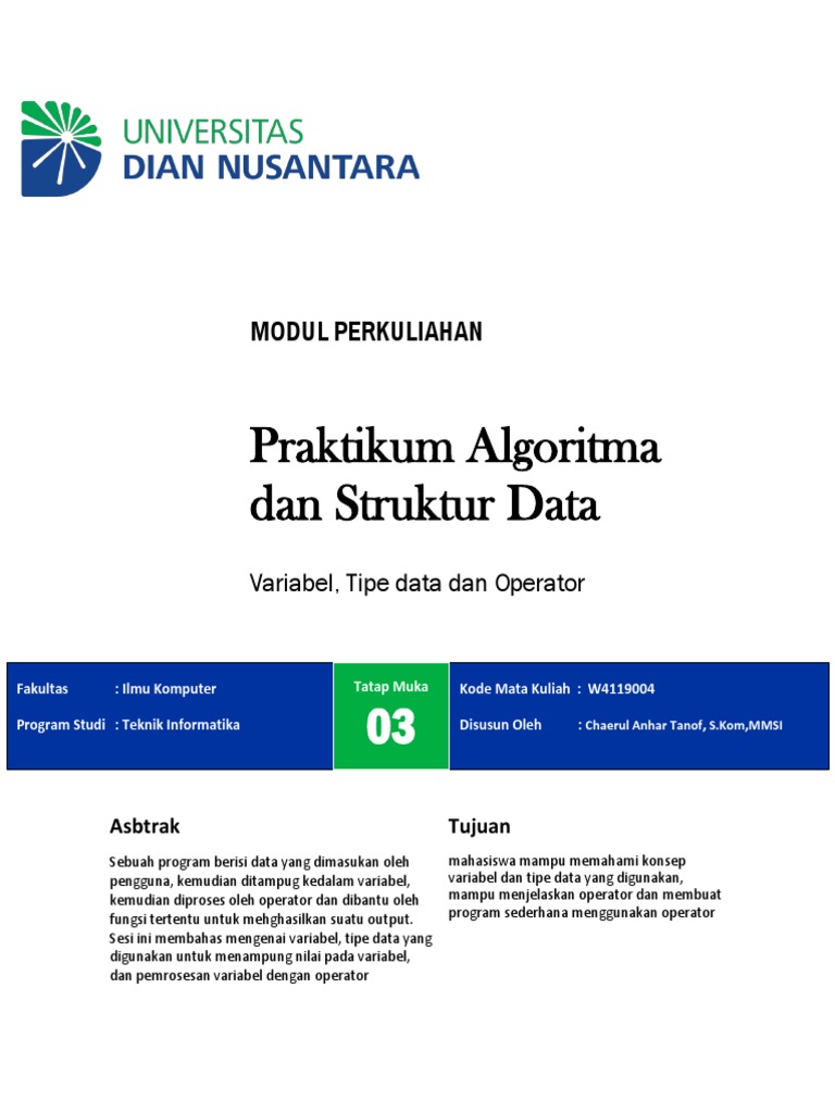 Variabel, Tipe Data, dan Operator Dasar | PDF