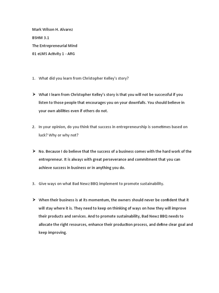 01 ELMS Activity 1 - ARG - TheEntrepreneurialMind | PDF