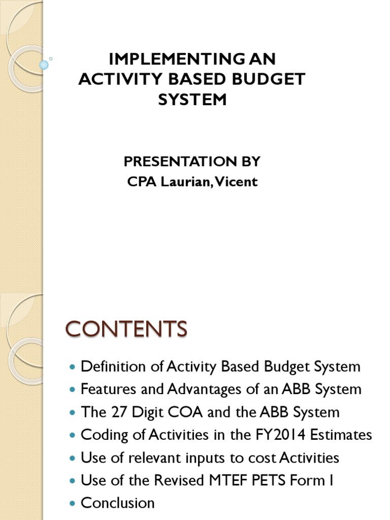Implementing An Activity Based Budget System: Presentation by CPA ...