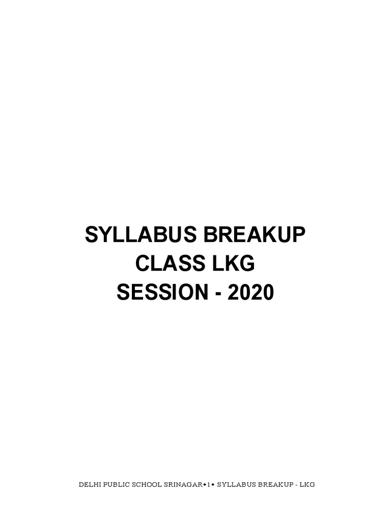 Syllabus Breakup Class LKG SESSION - 2020 | PDF