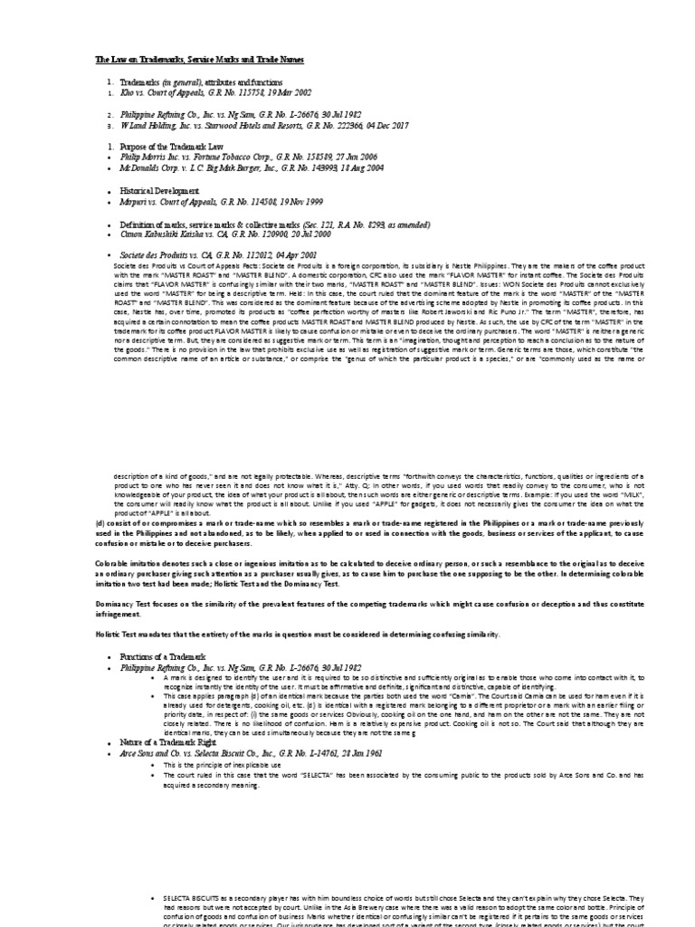 The Law On Trademarks | PDF | Trademark Distinctiveness | Trademark