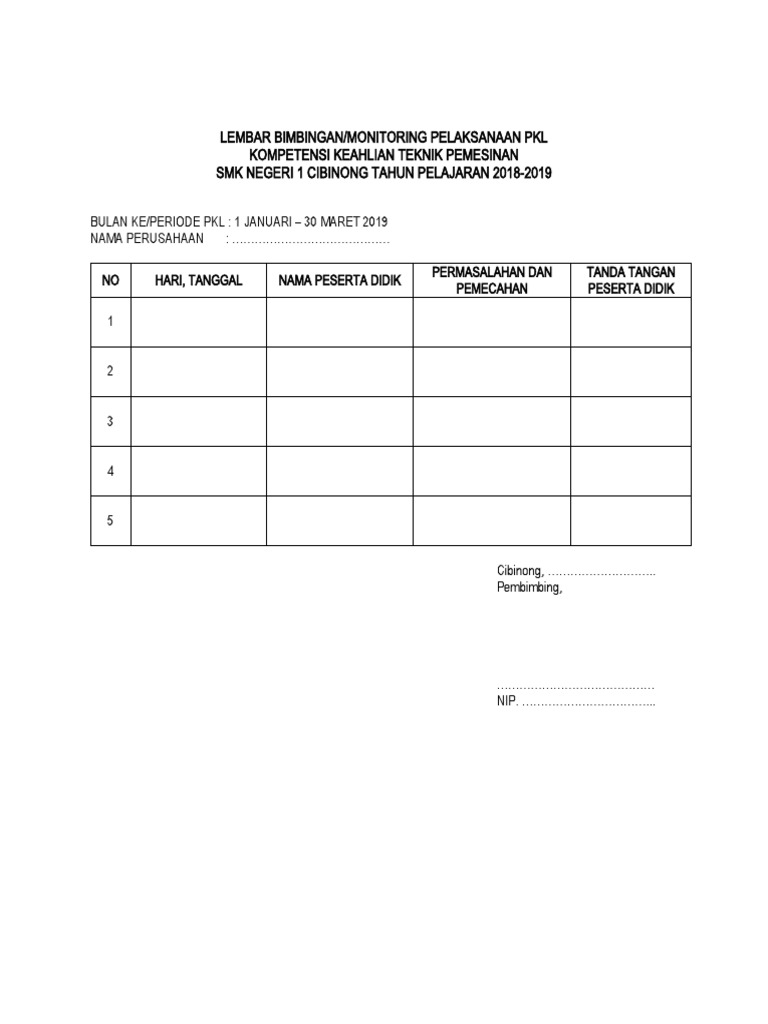 Lembar Monitoring PKL | PDF