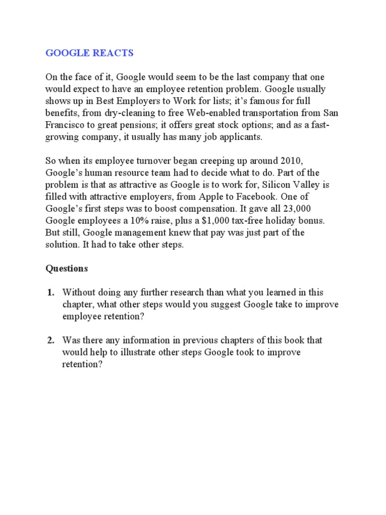 Application Case-Google Reacts - Coaching Careers Talent Management ...