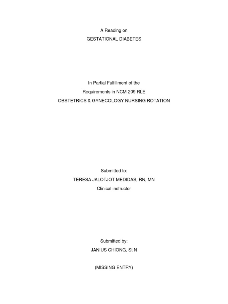 A Reading On Gestational Diabetes | PDF | Gestational Diabetes | Pregnancy