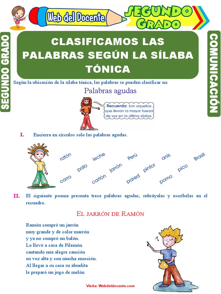 Clasificamos Las Palabras Según La Sílaba Tónica para Segundo Grado de ...