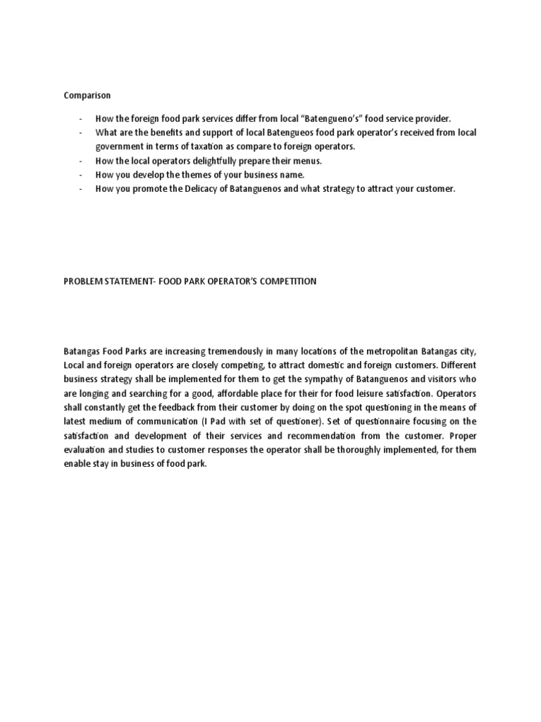 Food Park Problem Statement | PDF