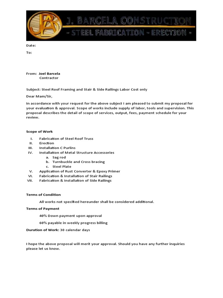 Cover Letter For Truss and Stair Railing Qoutation | PDF | Technology ...