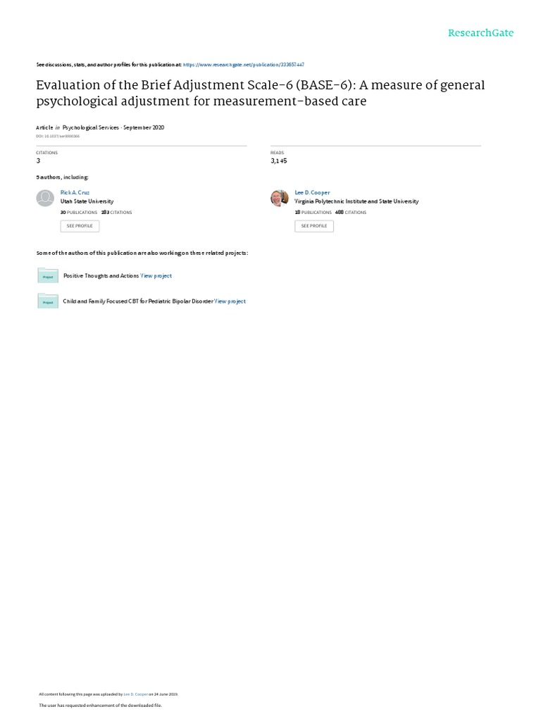 Evaluation of The Brief Adjustment Scale-6 (BASE-6) : A Measure of ...