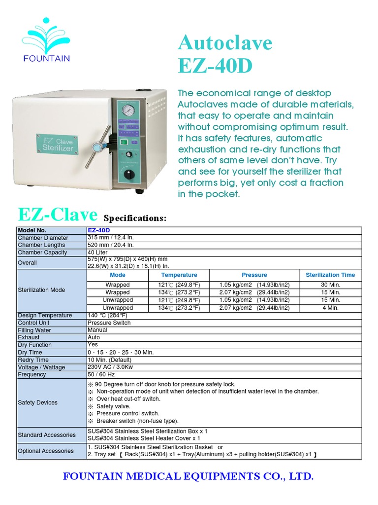 Brosur Sterilizer (Autoclave) - EZ-40D | PDF | Sterilization ...