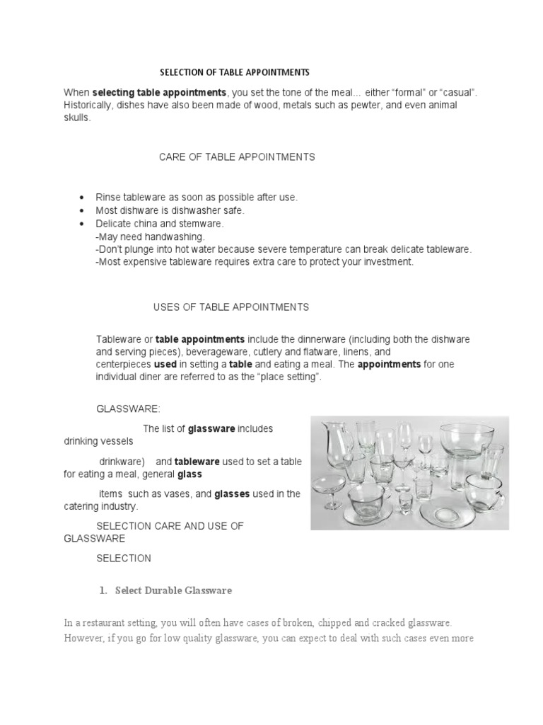 Selection of Table Appointments | PDF | Tableware | Cutlery
