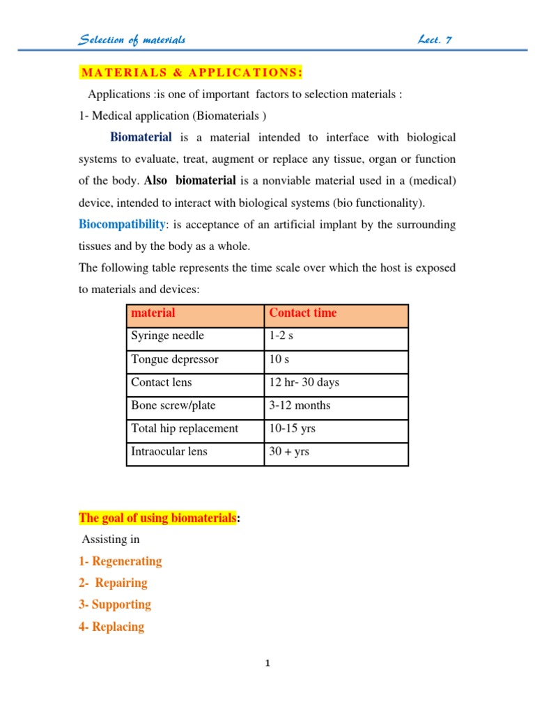 Biomaterial: Selection of Materials Lect. 7 | PDF | Bioceramic ...