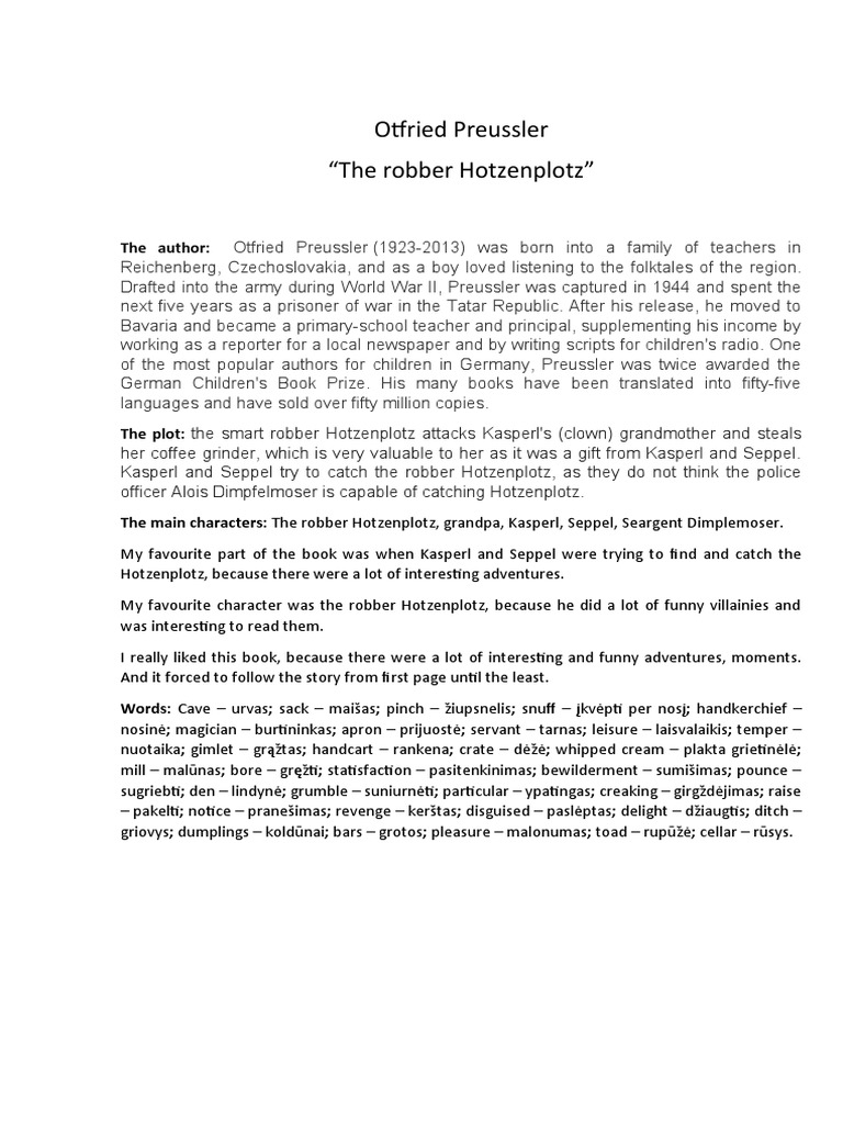 The Robber Hotzenplotz - Odt | PDF | Mystery, Thriller & Crime Fiction ...