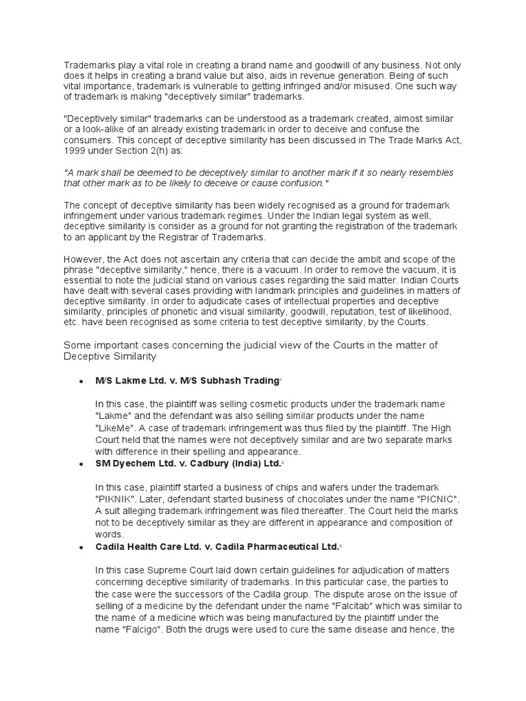 Deceptive Similarity | PDF | Trademark | Civil Law (Common Law)