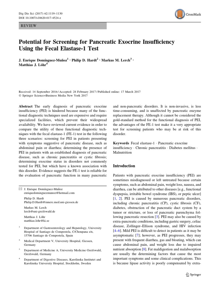 Potential For Screening For Pancreatic Exocrine Insufficiency Using The