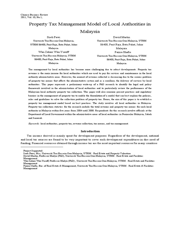Establishing an Effective Property Tax Management Model for Local ...