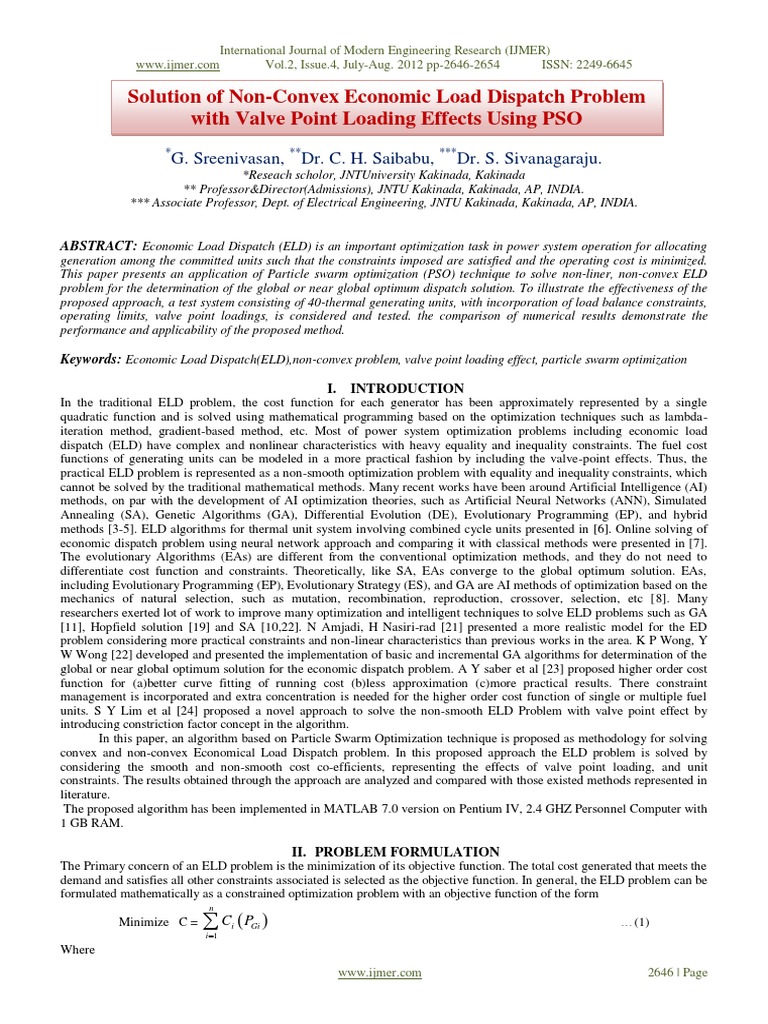 Solution Of Non Convex Economic Load Dispatch Problem With Valve Point Loading Effects Using Pso