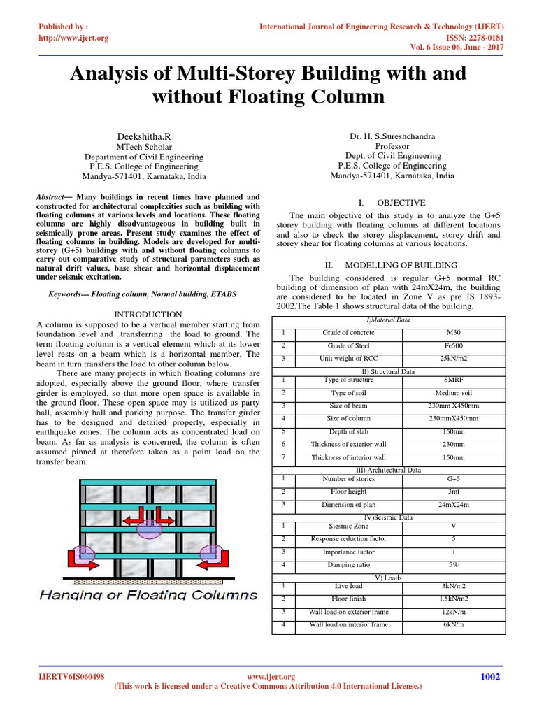Analysis of Multi-Storey Building With and Without Floating Column ...