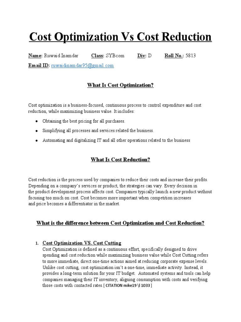 Cost Optimization vs. Cost Reduction Explained | PDF | Mathematical ...
