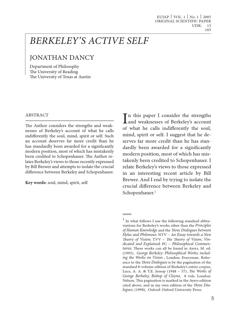 Berkeley'S Active Self: Jonathan Dancy | PDF | Perception | Idea