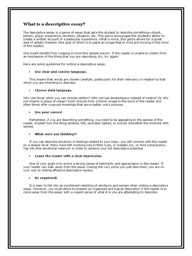 What Is A Descriptive Essay?: Use Clear and Concise Language | PDF