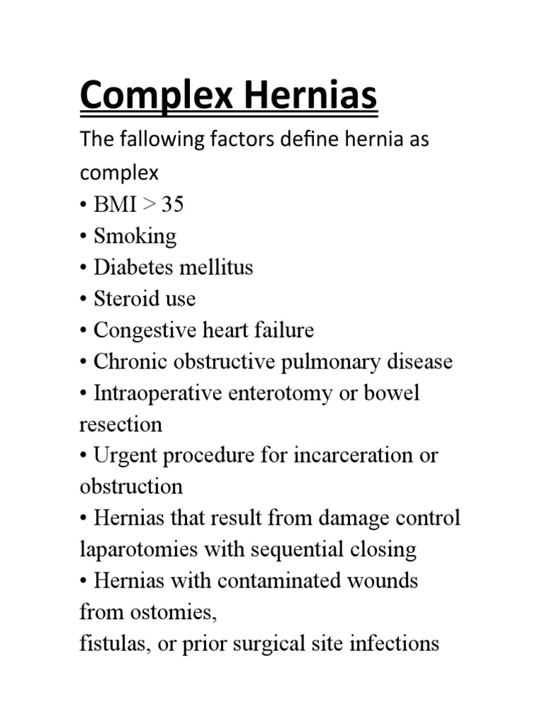 Factors Defining Complex Hernias and Associated Risks | PDF