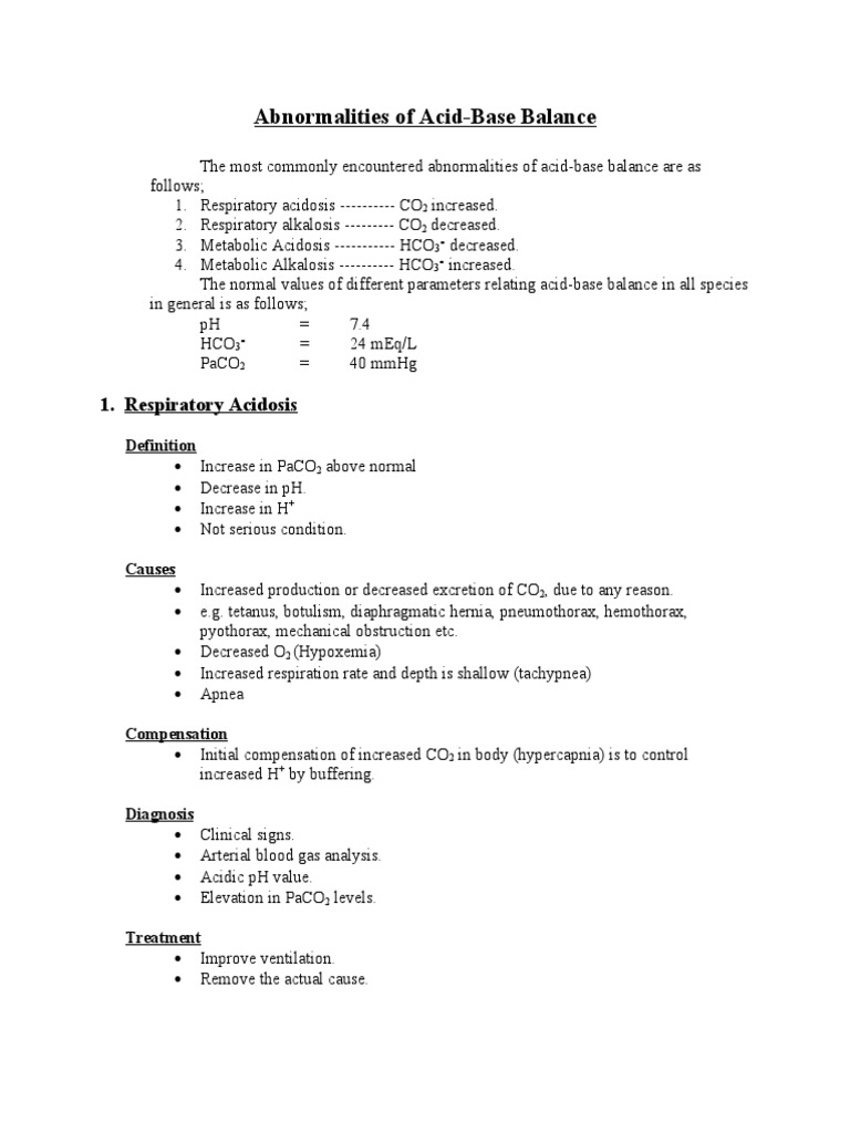Abnormalities of Acid Base Imbalance | PDF | Physiology | Medical ...