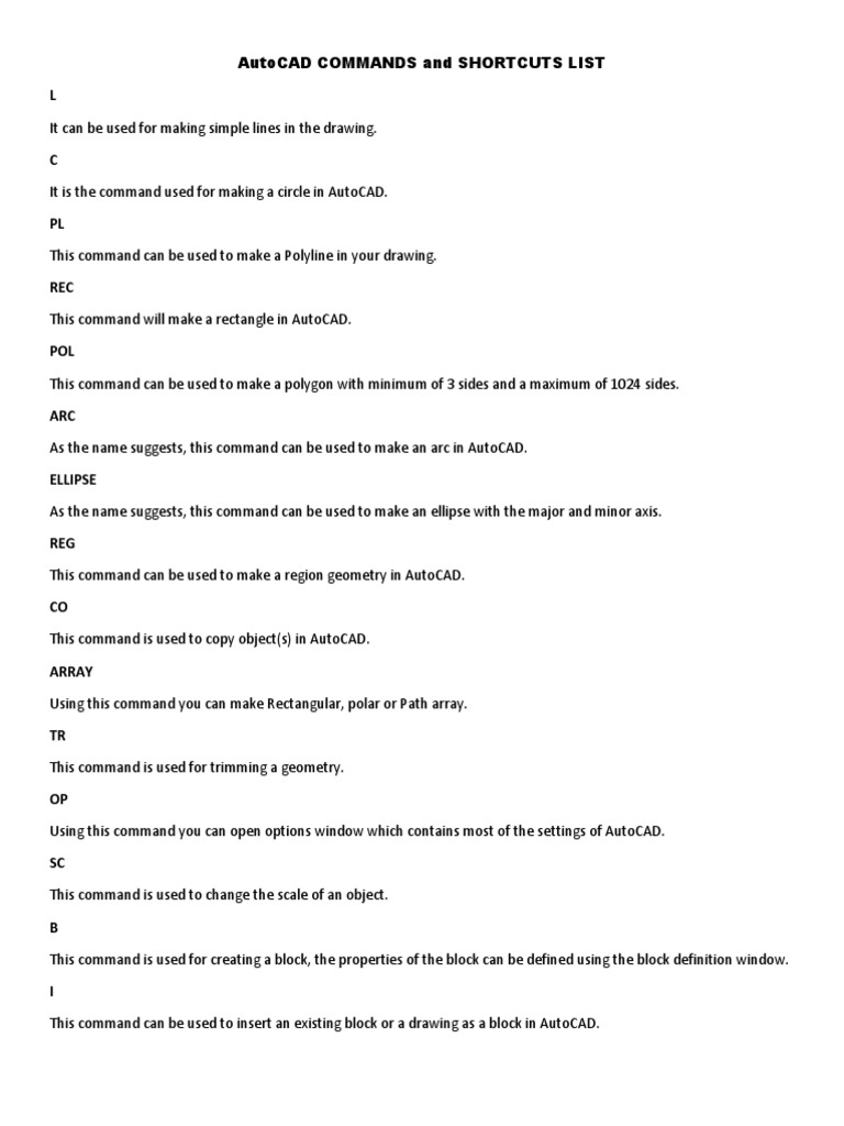 AutoCAD COMMANDS and SHORTCUTS LIST | PDF | Keyboard Shortcut ...
