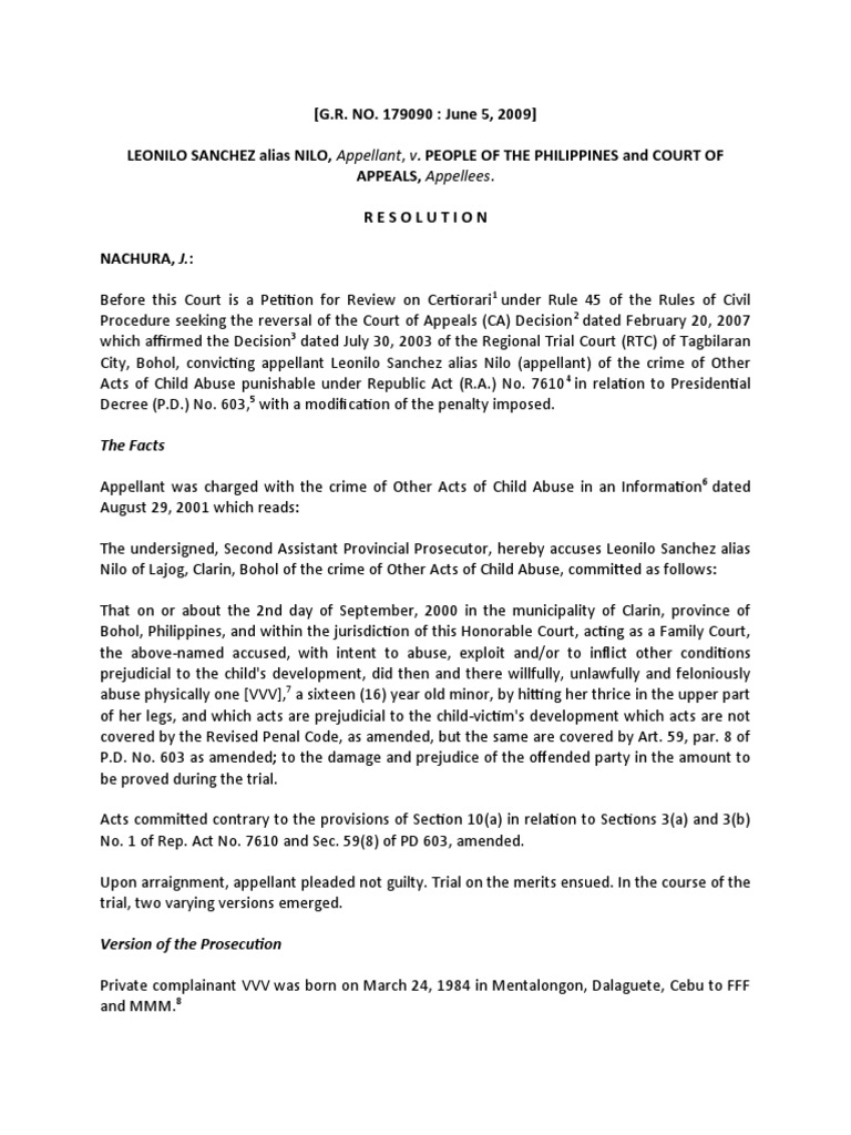 Child Abuse Case: Leonilo Sanchez Ruling | PDF | Sentence (Law) | Crime ...